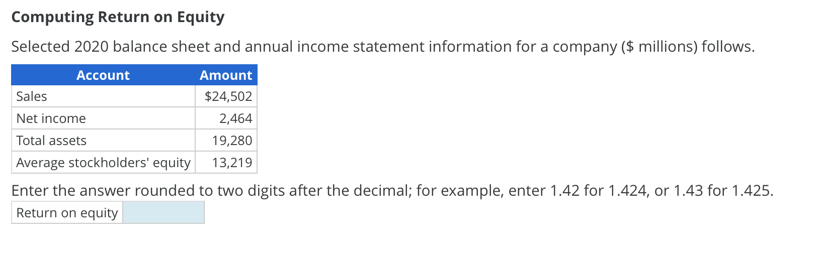 Solved Computing Return on Equity Selected 2020 balance | Chegg.com