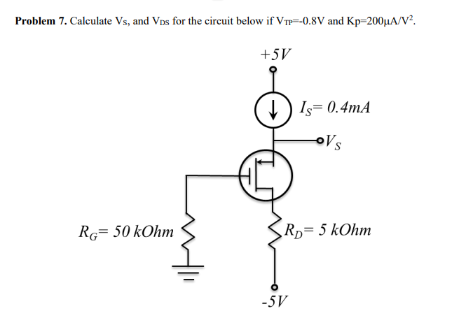 Solved Problem 7. Calculate Vs, and Vps for the circuit | Chegg.com