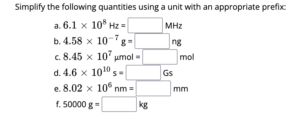 Solved Simplify the following quantities using a unit with | Chegg.com