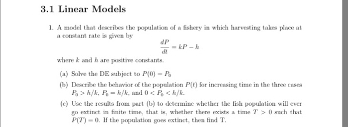 Solved 3.1 Linear Models 1. A model that describes the | Chegg.com