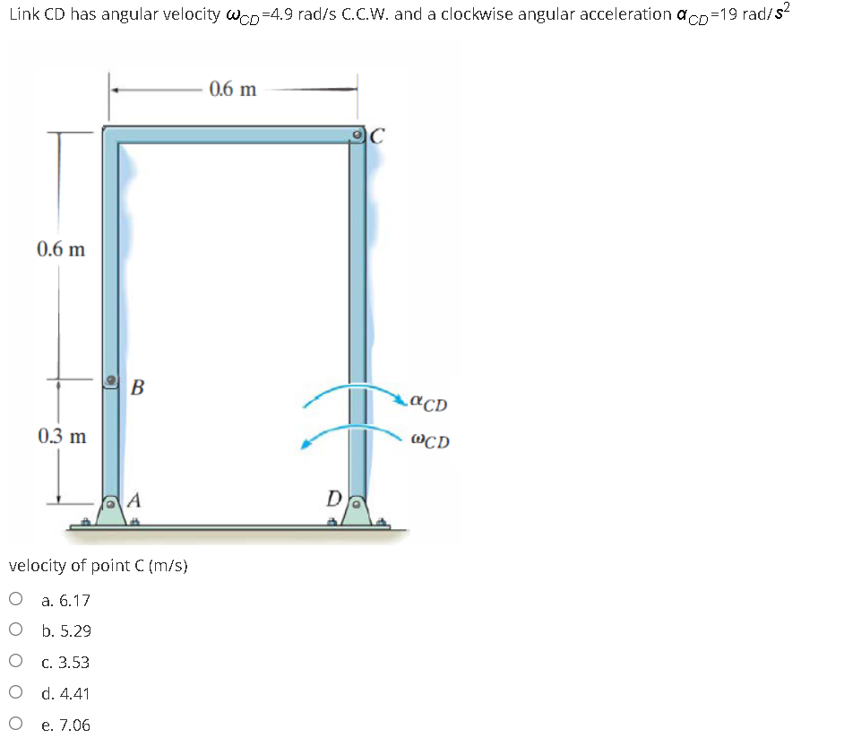 Solved Link Cd Has Angular Velocity Wco49 Rads Ccw And 