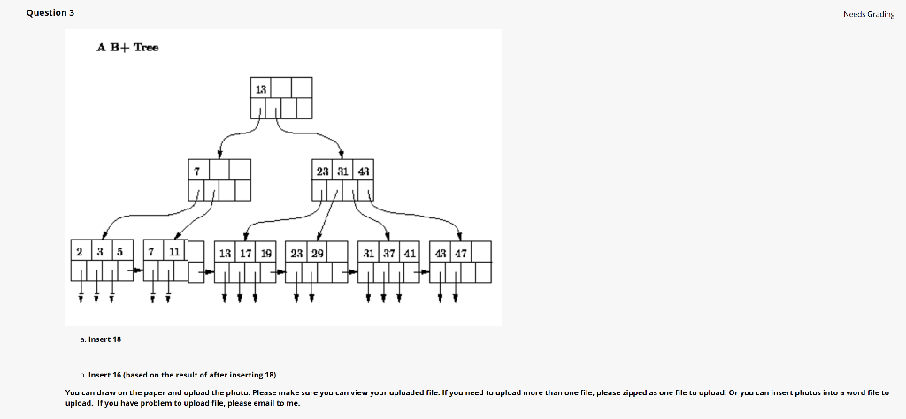 Solved Question 3 Needs Grading AB+ Tree 13 23 31 43 2 3 5 7 | Chegg.com