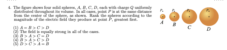 Solved 4. The figure shows four solid spheres, A,B,C,D, each | Chegg.com
