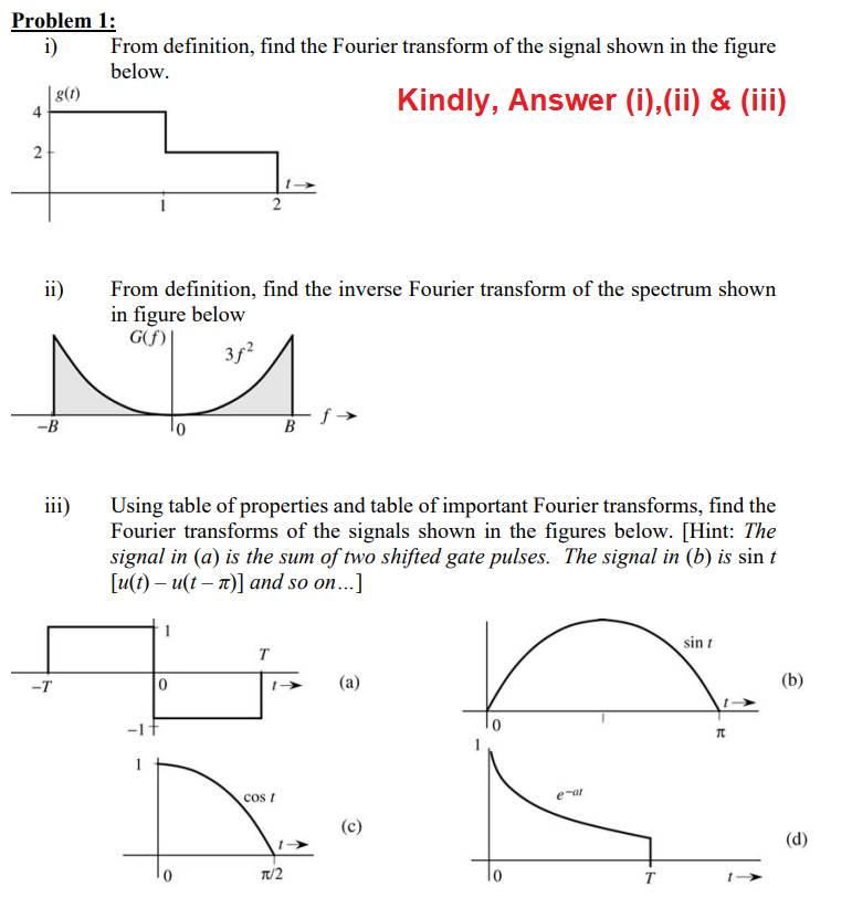 Solved Problem 1: i) From definition, find the Fourier | Chegg.com