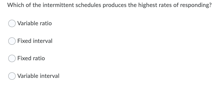 Solved Which of the intermittent schedules produces the | Chegg.com