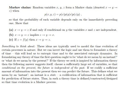 Markov chains: Random variables x,y,z form a Markov | Chegg.com