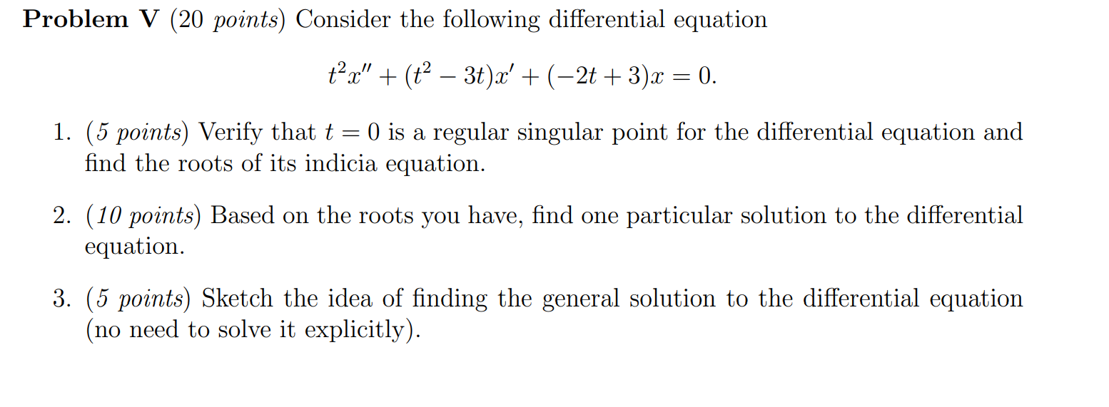 Solved Problem V (20 points) Consider the following | Chegg.com