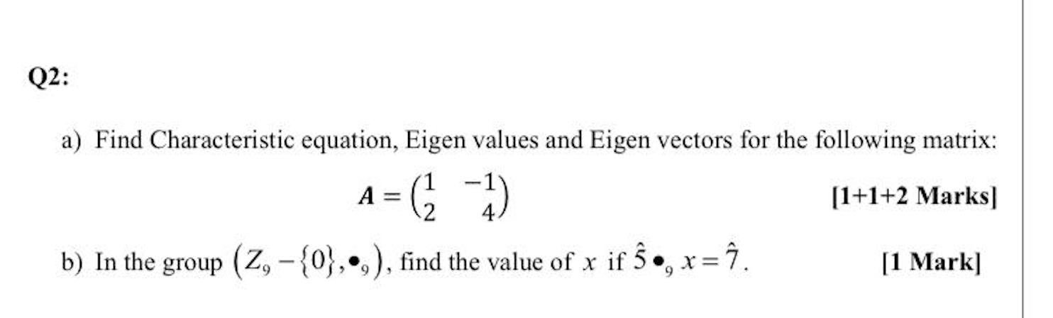 Solved Q2: a) Find Characteristic equation, Eigen values and | Chegg.com