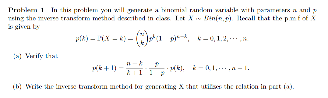 Solved Problem 1 In this problem you will generate a | Chegg.com