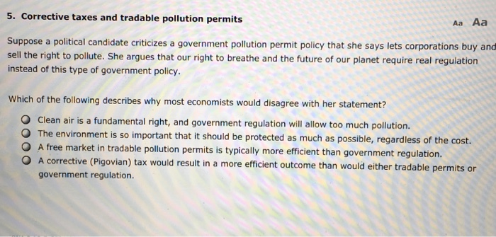 Solved 5. Corrective taxes and tradable pollution permits Aa | Chegg.com