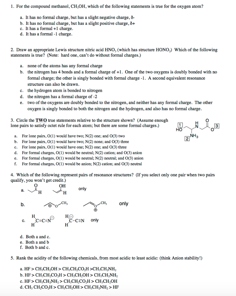 Solved 1. For the compound methanol, CH,OH, which of the | Chegg.com