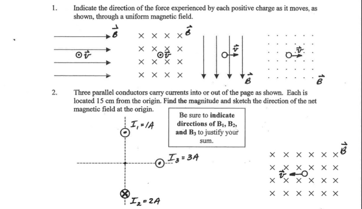 Solved 1. Indicate the direction of the force experienced by | Chegg.com