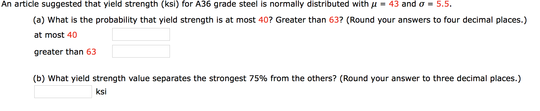 Solved An article suggested that yield strength (ksi) for | Chegg.com