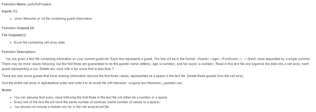 Solved Function Name: partyNoPoopers Inputs (1): - (char) | Chegg.com