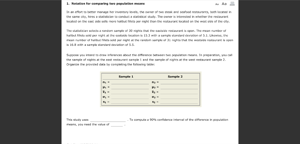 Solved 1. Notation for comparing two population means Aa Aa | Chegg.com