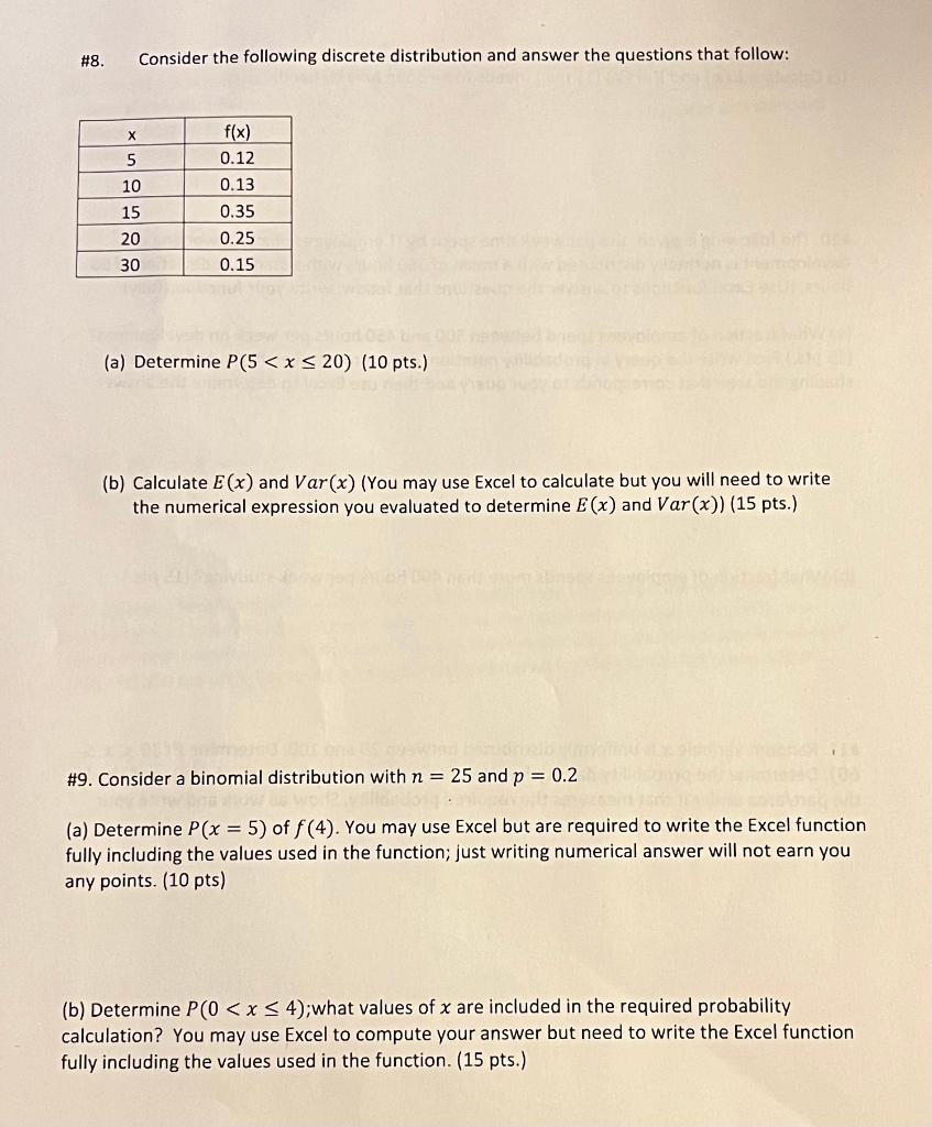Solved \#8. Consider the following discrete distribution and | Chegg.com