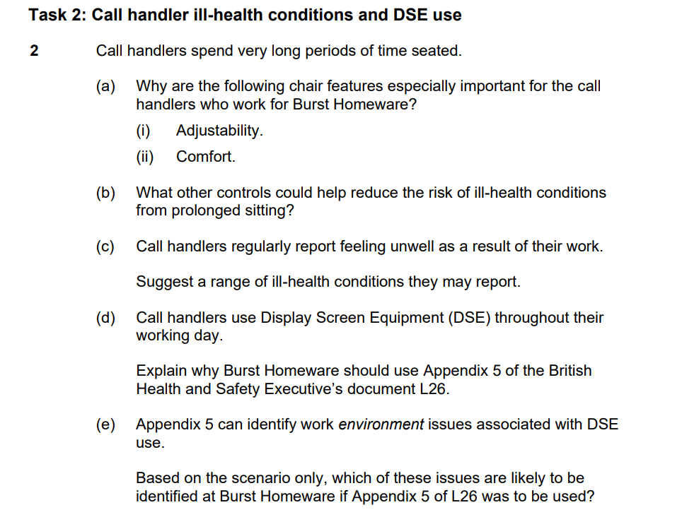 Solved 2: Call handler ill-health conditions and DSE use | Chegg.com