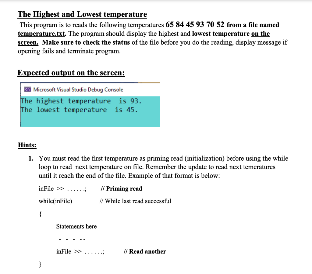 Solved This program The Highest and Lowest temperature is to | Chegg.com