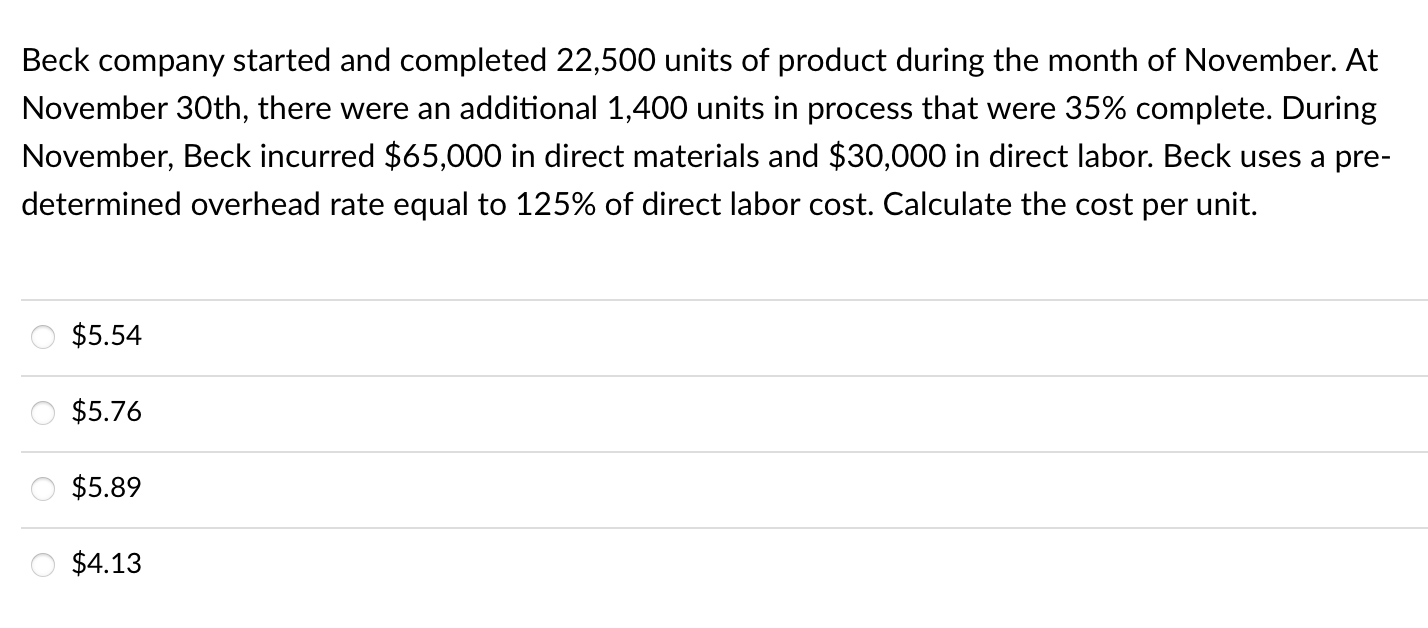 Solved Beck company started and completed 22,500 units of | Chegg.com