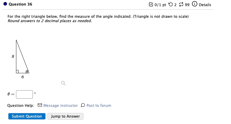 Solved For the right triangle below, find the measure of the | Chegg.com