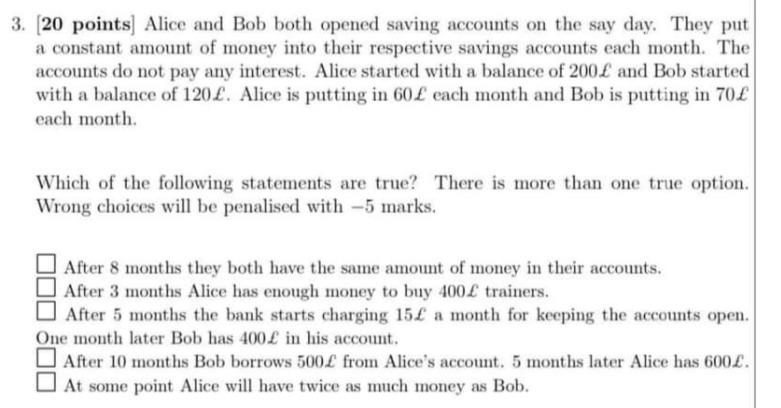 3. [20 points] Alice and Bob both opened saving | Chegg.com