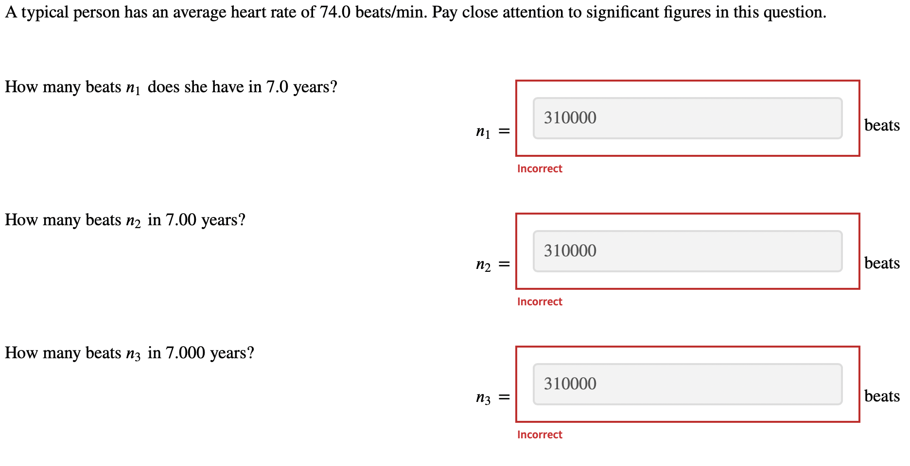 Solved A typical person has an average heart rate of 74.0 | Chegg.com
