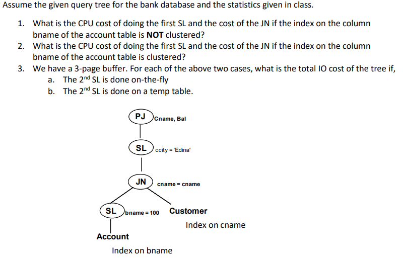 Solved Assume the given query tree for the bank database and | Chegg.com