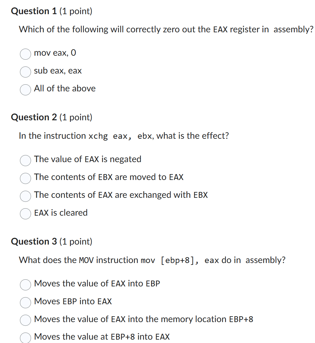 Solved Question 1 (1 ﻿point)Which of the following will | Chegg.com