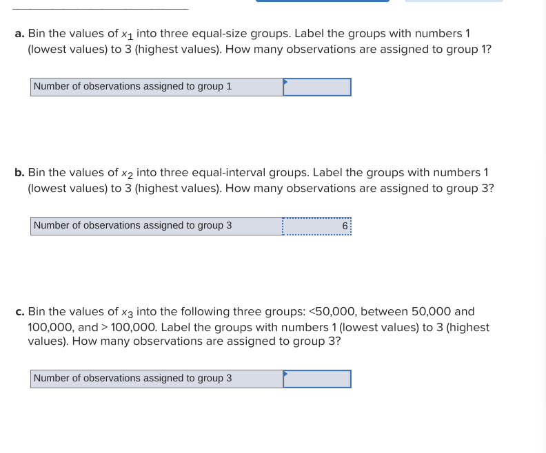 Solved a. ﻿Bin the values of x1 ﻿into three equal-size | Chegg.com