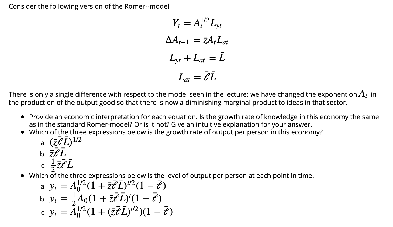 Consider the following version of the Romer--model Y, | Chegg.com