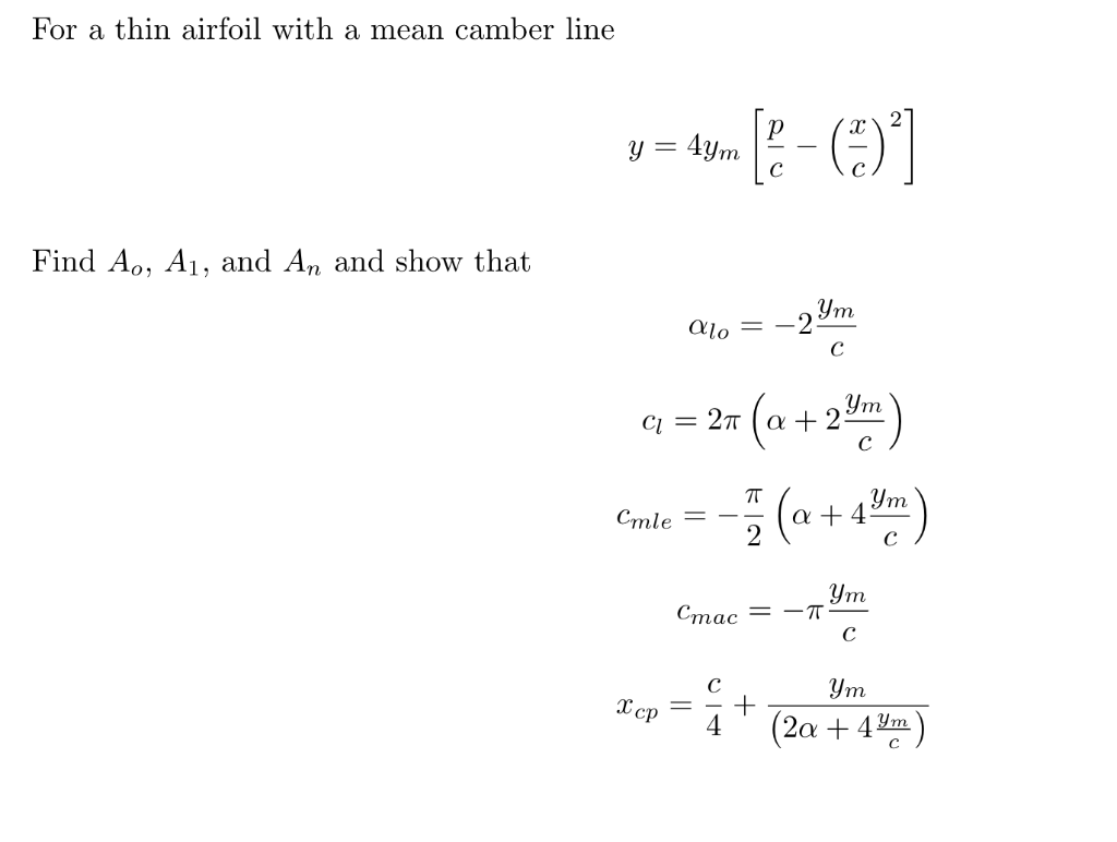 Solved For a thin airfoil with a mean camber line | Chegg.com