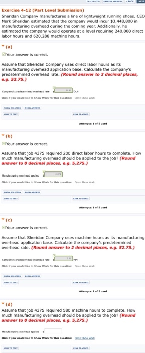 Solved Exercise 4-12 (Part Level Submission) Sheridan | Chegg.com