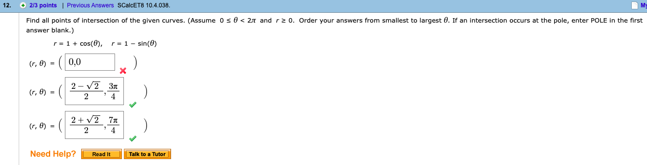 Solved | Previous Answers SCalcET8 10.4.038 M 12. 2/3 points | Chegg.com