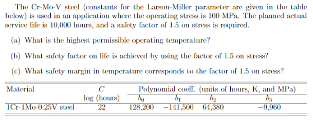 Solved The Cr-Mo-V steel (constants for the Larson-Miller | Chegg.com