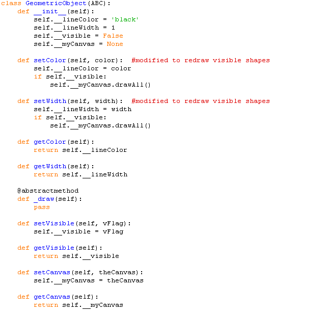 Solved lass Geometricobject (ABC): def init_(self) : self. | Chegg.com