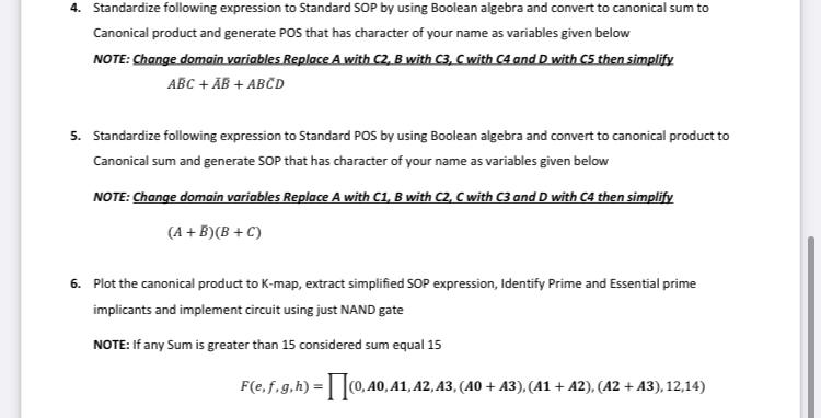 4. Standardize following expression to Standard SOP | Chegg.com