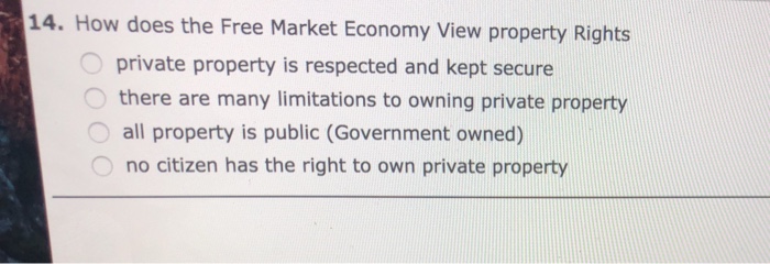 Solved 14. How does the Free Market Economy View property | Chegg.com