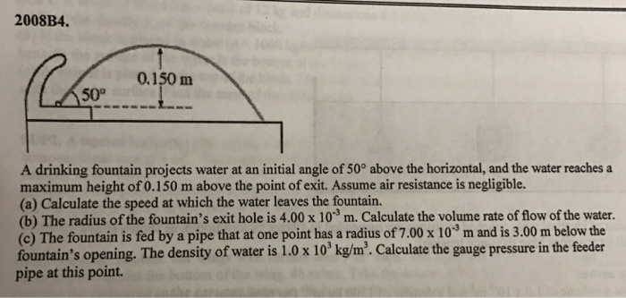 Solved 2008B4 0.150 m 50° A drinking fountain projects water | Chegg.com