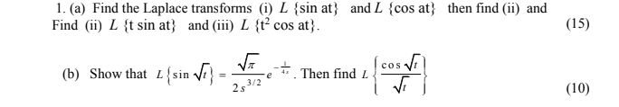 Solved 1. (a) Find the Laplace transforms (i) L (sin at} and | Chegg.com