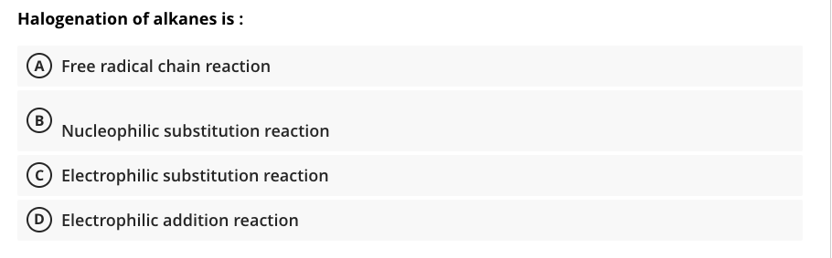 Solved Halogenation of alkanes is : A Free radical chain | Chegg.com