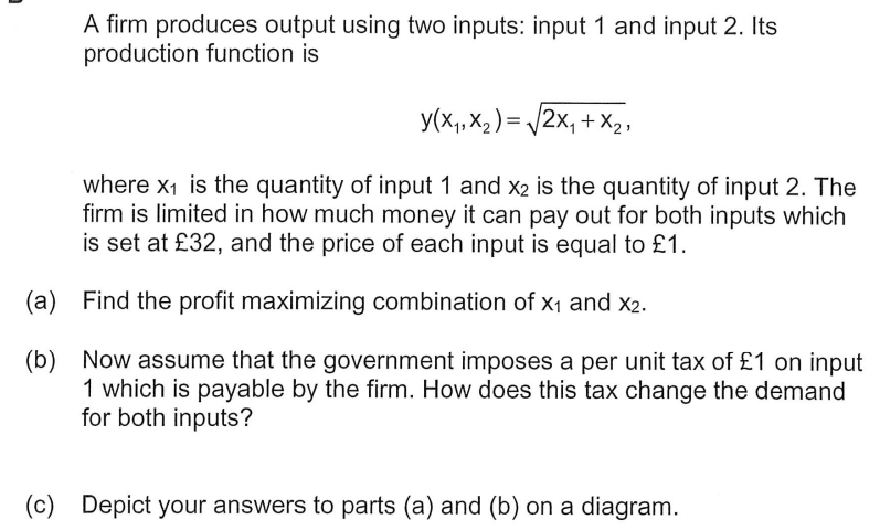 Solved A firm produces output using two inputs: input 1 and | Chegg.com