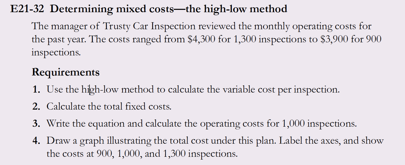 Solved E21-32 Determining mixed costs—the high-low method | Chegg.com