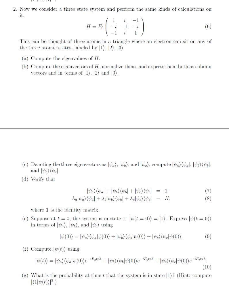 Solved 2. Now we consider a three state system and perform | Chegg.com