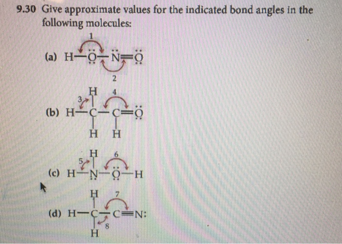 Solved Give approximate values for the indicated bond angles | Chegg.com