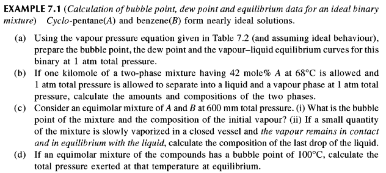 Example 71 Calculation Of Bubble Point Dew Point 