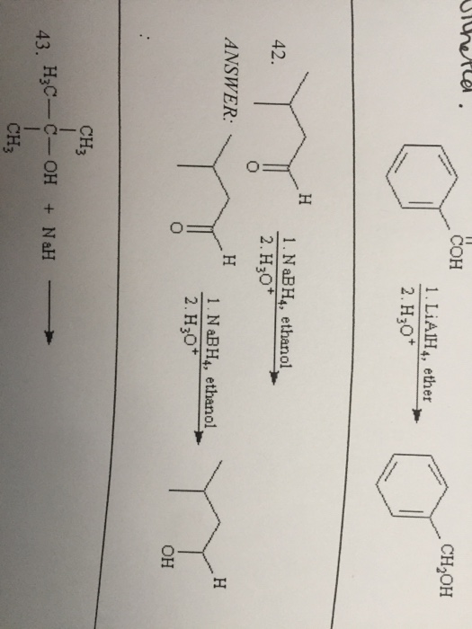 Solved COH CH2OH 1. LiAlH, ether 2 6 1.NaBH4, ethanol 2. H30 | Chegg.com