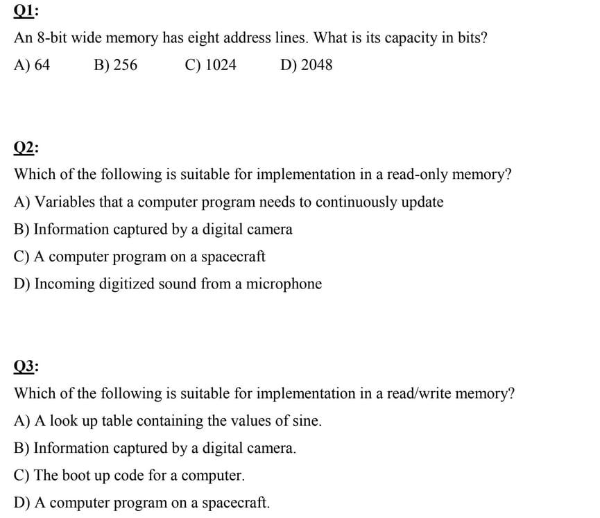 Solved 01: An 8-bit Wide Memory Has Eight Address Lines. 