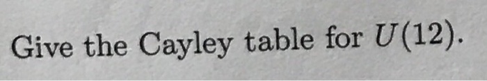 Solved Give the Cayley table for U(12). | Chegg.com