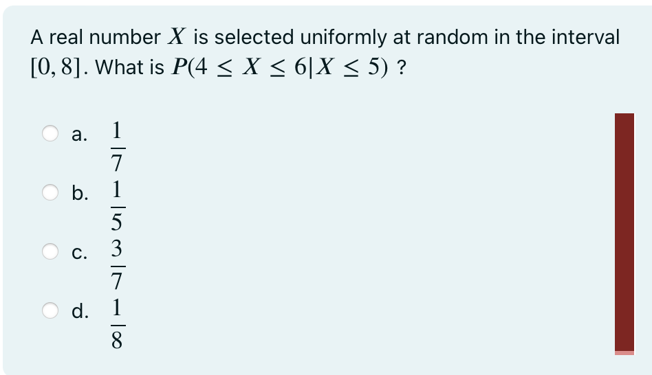 Solved A real number X is selected uniformly at random in | Chegg.com