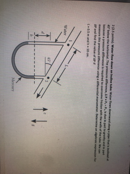 Solved 2 (2.5 points). Water fow down an Incline tube: Water | Chegg.com